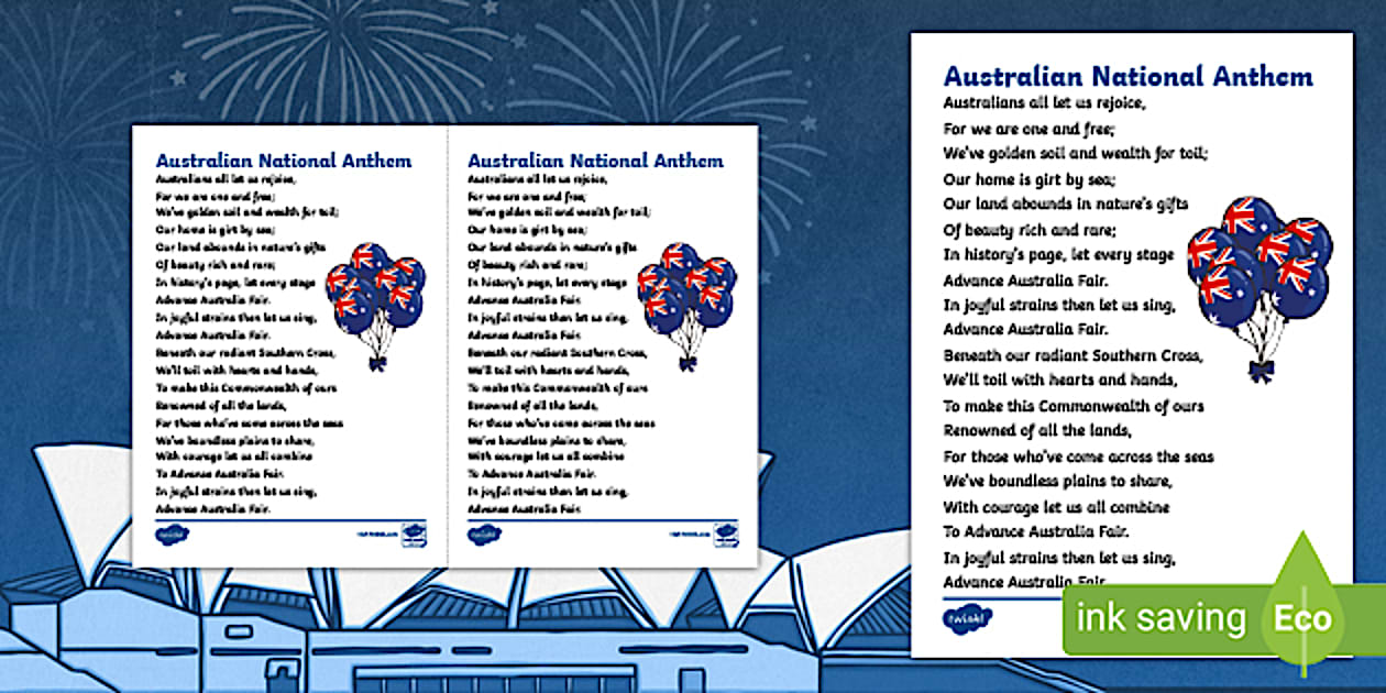Advance Australia Fair National Anthem Print-Out | Download