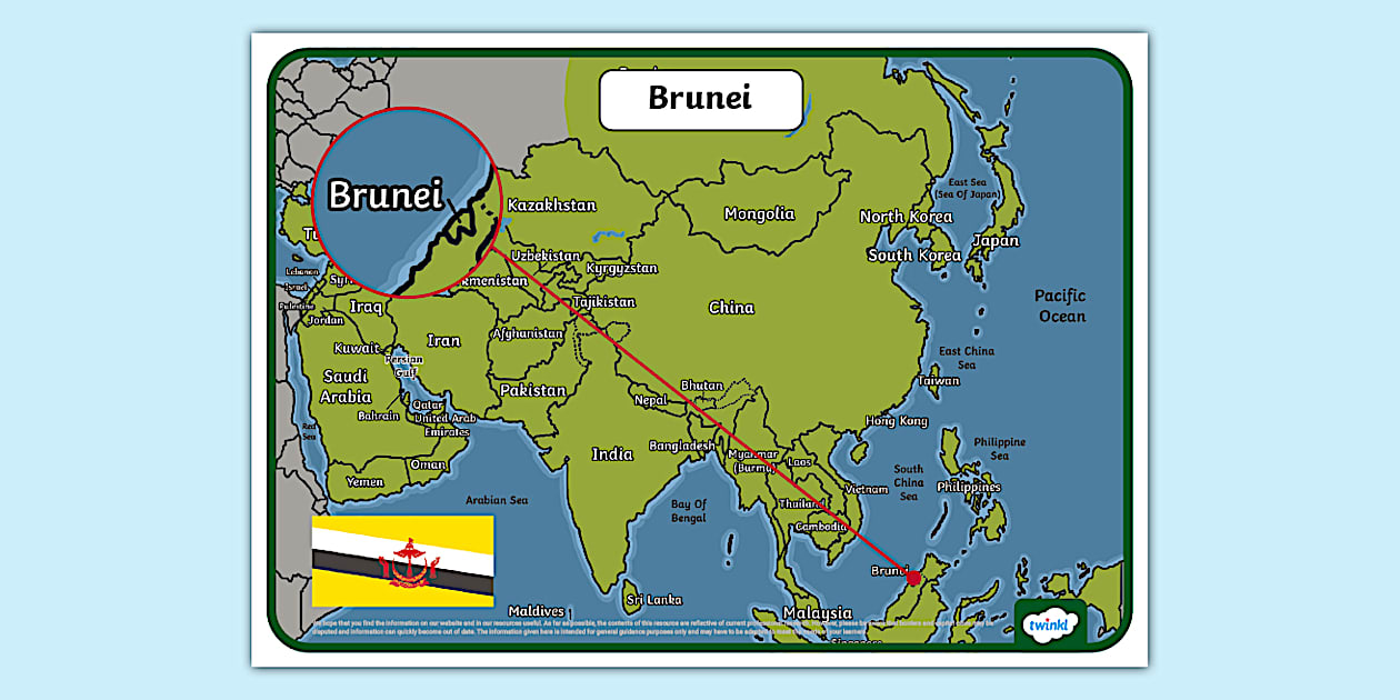 Brunei Map in Asia Display Poster (teacher made) - Twinkl