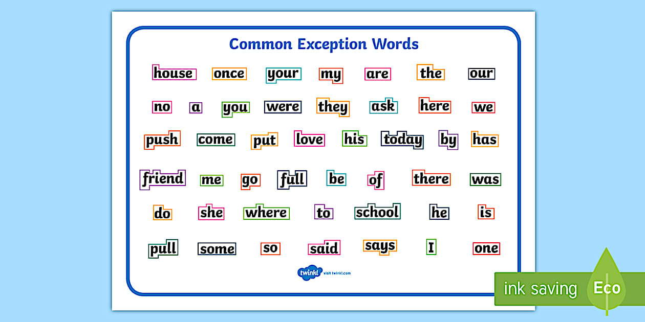 Year 1 Common Exception Words with Outline Word Mat - Twinkl