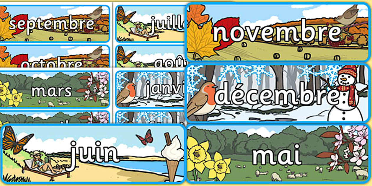 Months of the Year With Seasons Theme Display Posters French