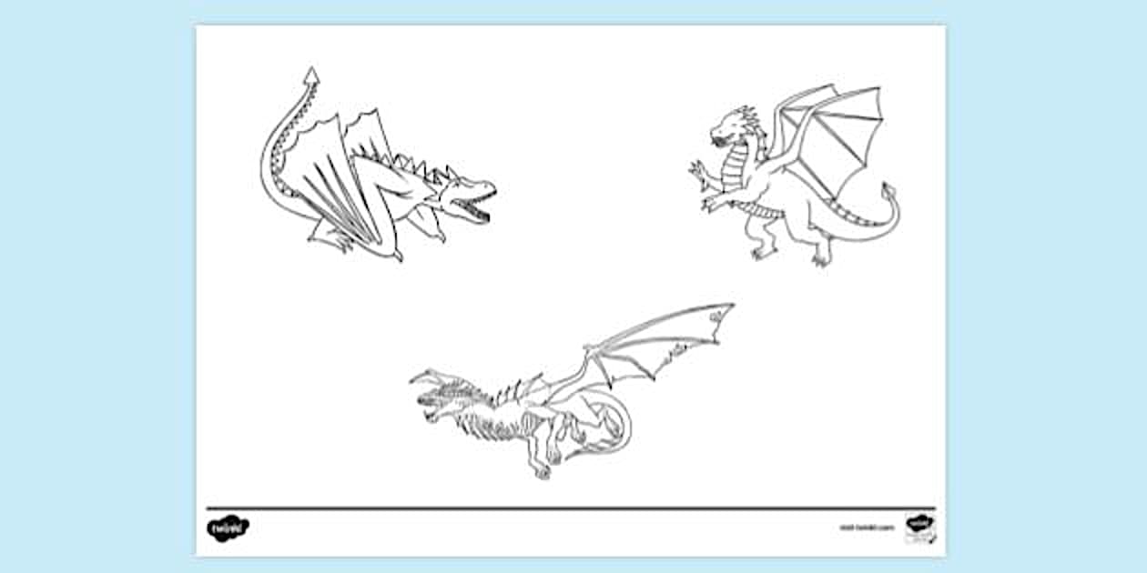 3 Little Dragons Colouring Sheet | Colouring Sheets - Twinkl