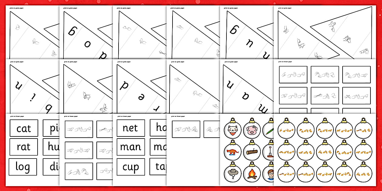 Black and White Christmas Tree CVC Words Activity with British Sign ...