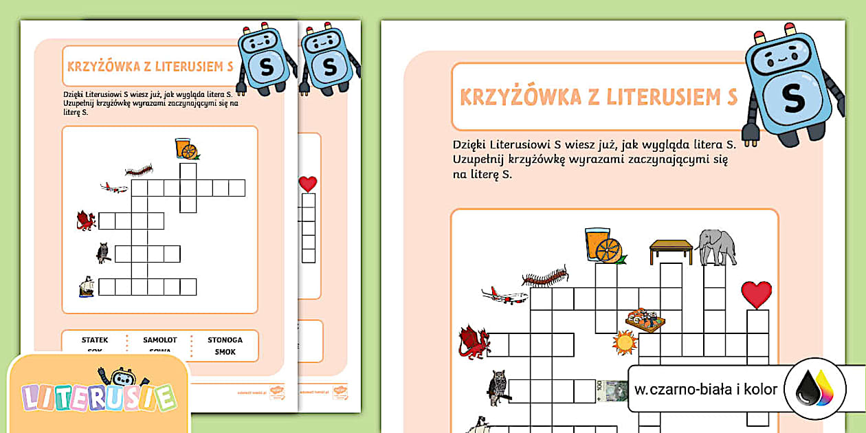 Krzyżówka z Literusiem S | Piszemy wyrazy na literę S