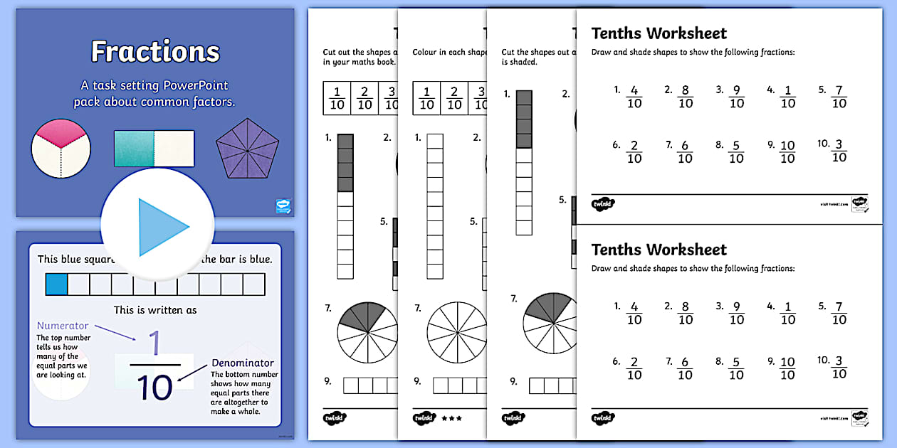 Year 3 Fractions Tenths Task Setter Powerpoint Activity Pack
