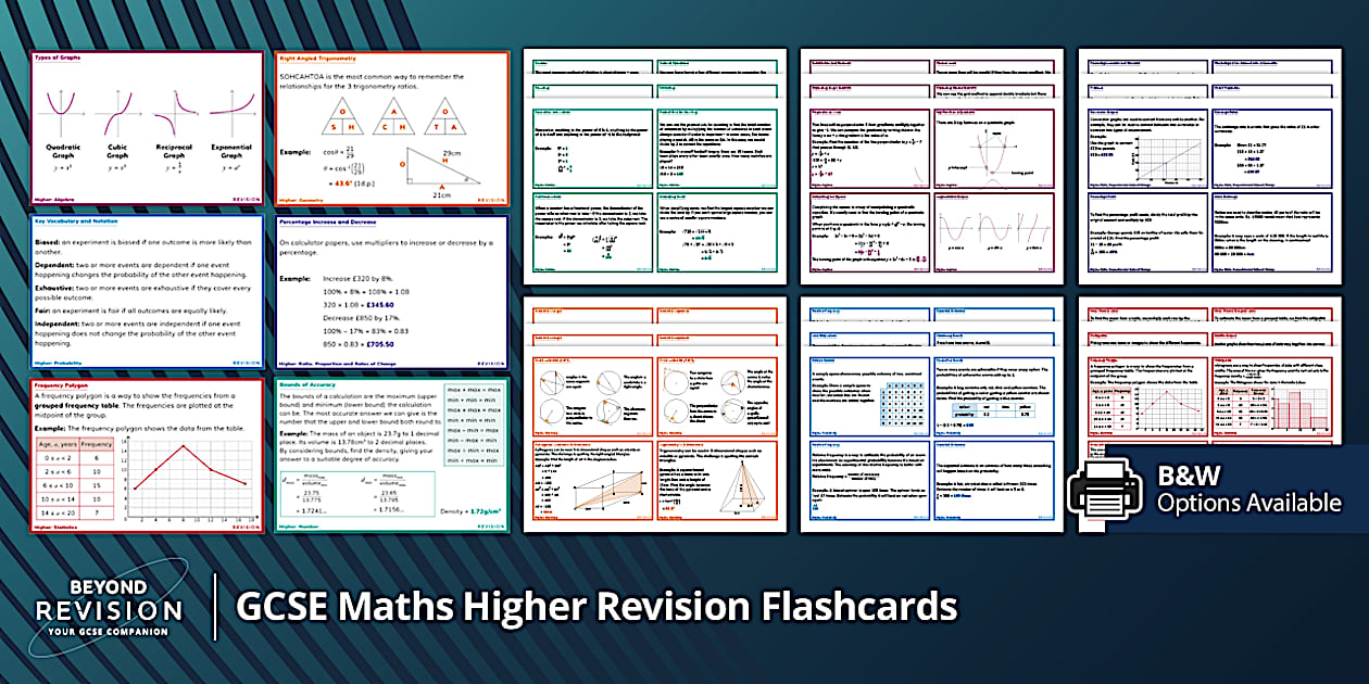 👉 GCSE Maths Higher Revision Flash Cards (teacher made)