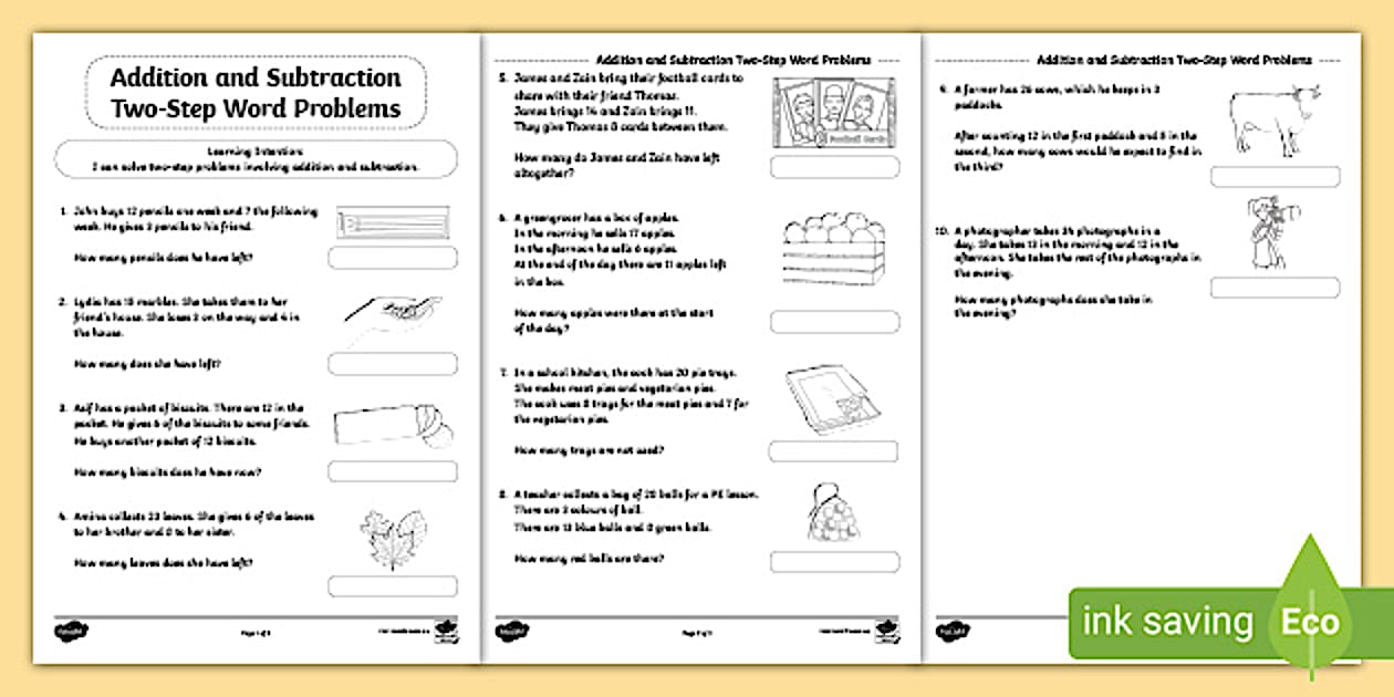 Two-Step Addition and Subtraction Word Problems | Twinkl