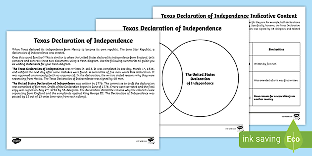 Texas Declaration of Independence Comparison Venn Diagram