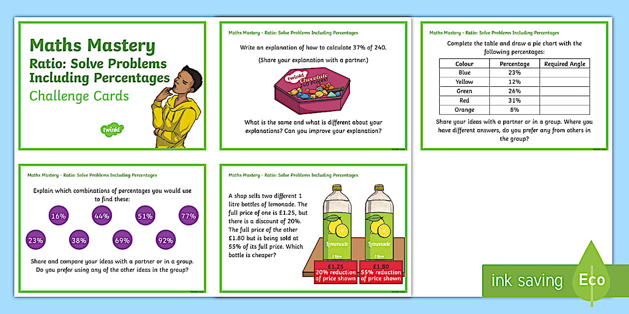 Year 6 Ratio: Solve Problems Involving Percentages Maths Mastery Challenge