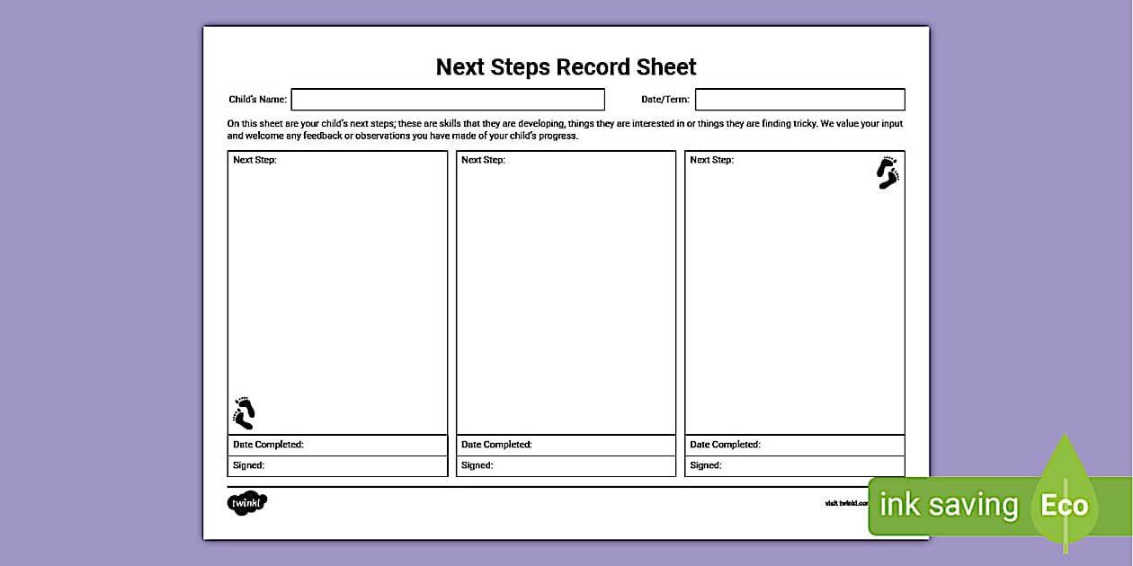 Editable EYFS Individual Child 'Next Steps' Record Sheet Editable EYFS Individual Child 'Next Steps' Record Sheet