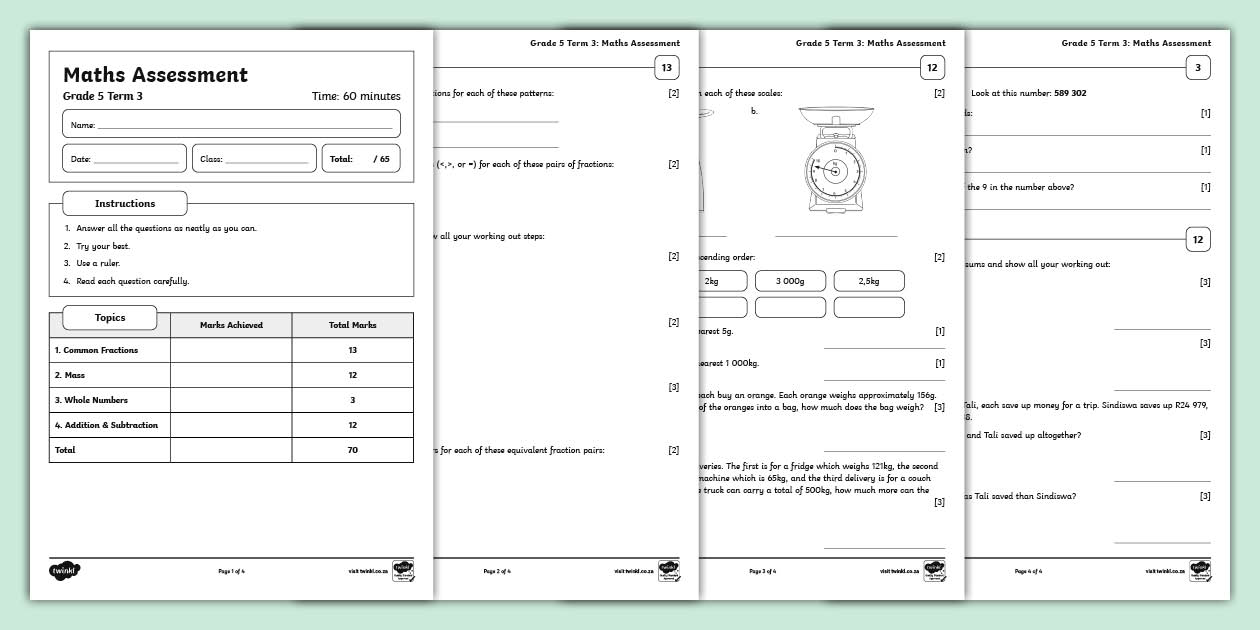 Grade 5 Assessment 1 Term 3 - Maths (teacher made) - Twinkl