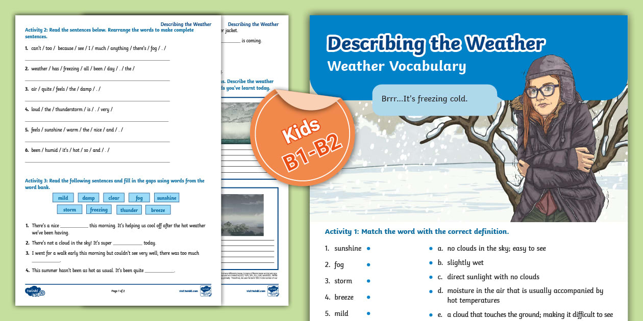 ESL Weather Vocabulary Worksheet for Kids (teacher made)