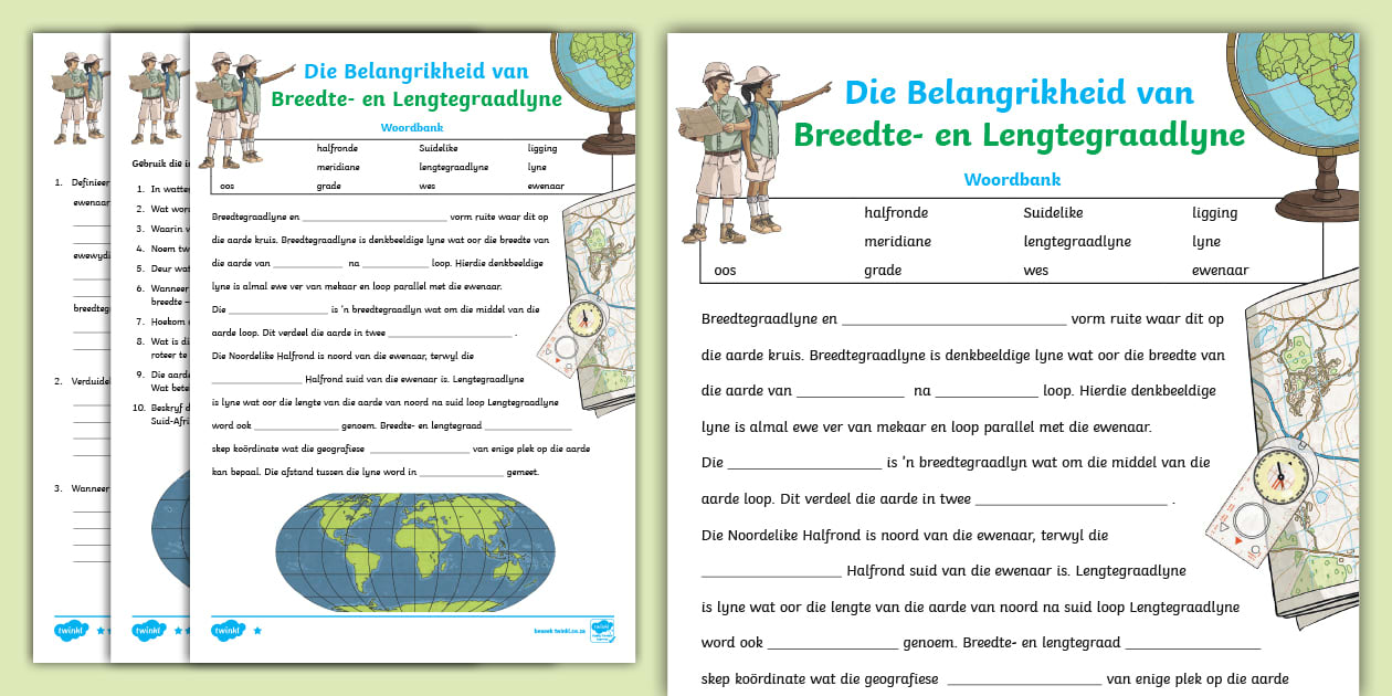 Breedte- en Lengtegraadlyne Gedifferensieerde Werkkaarte