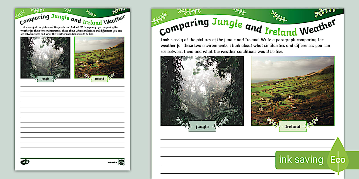 Jungle and Ireland Weather Comparison Worksheet - Twinkl