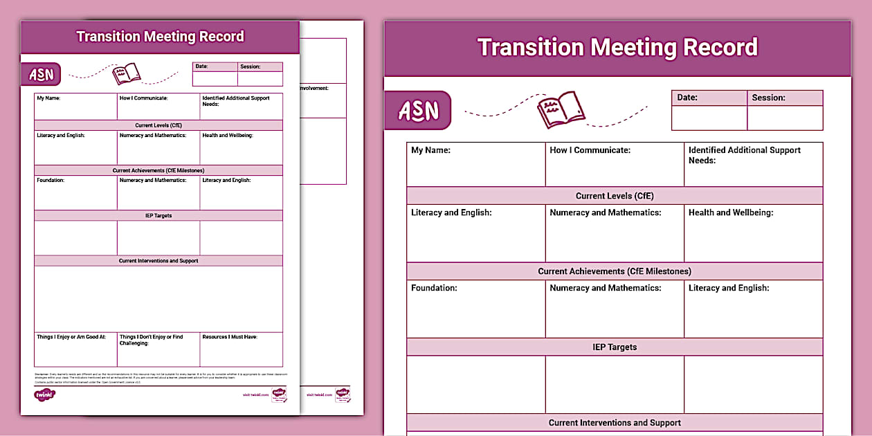Editable Transition Meeting Record Template (teacher made)