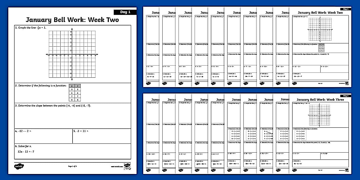 Eighth Grade Math January Bell Work Bundle (Teacher-Made)