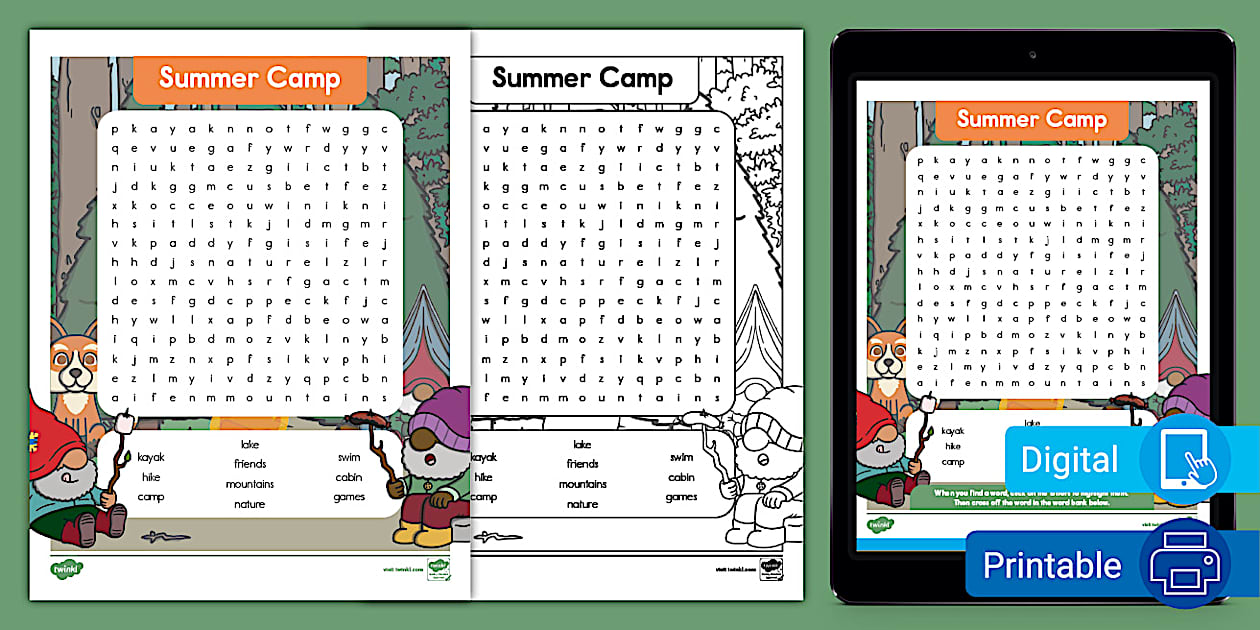 Summer Camp Word Search | Summer Camp | Twinkl USA - Twinkl