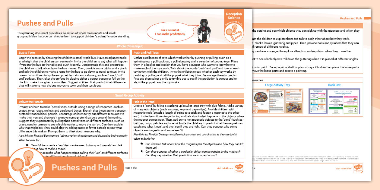 Kindergarten Science Planning: Pushes and Pulls (White Rose)