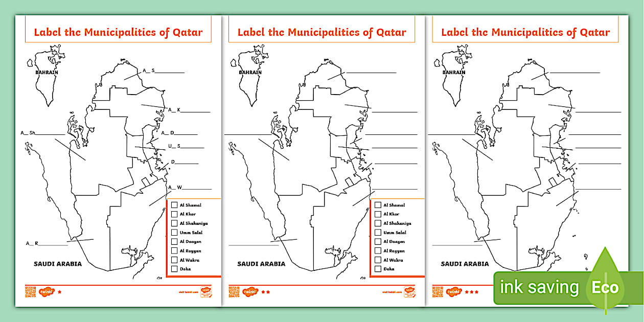 Municipalities of Qatar Labelling Worksheet - Twinkl