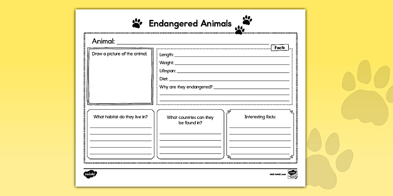 Endangered Animal Research Worksheet for K-2nd Grade