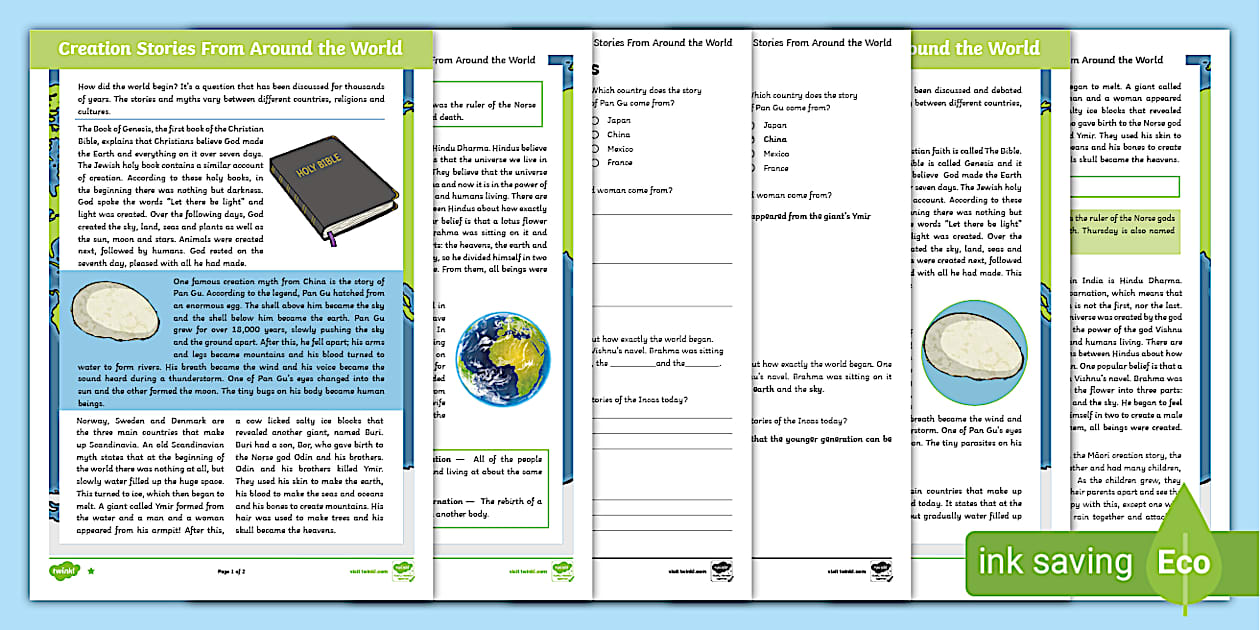 Creation Stories Differentiated Reading Comprehension