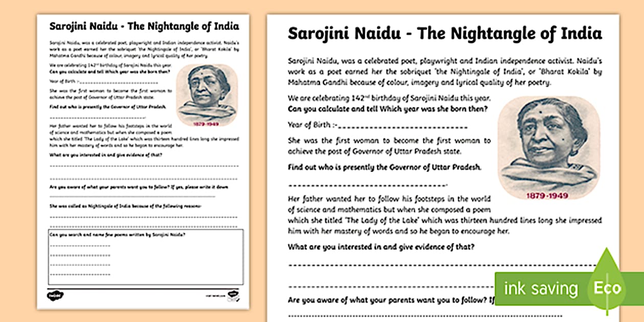 Sarojini Naidu - The Nightingale of India - Twinkl