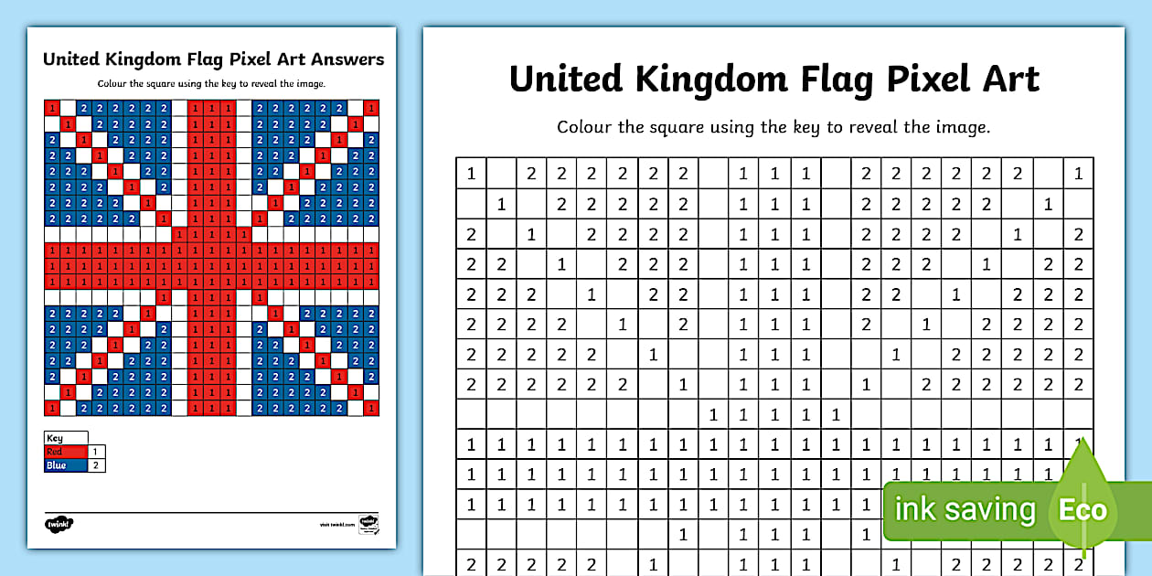 United Kingdom Flag Pixel Art Template (creat de profesori)