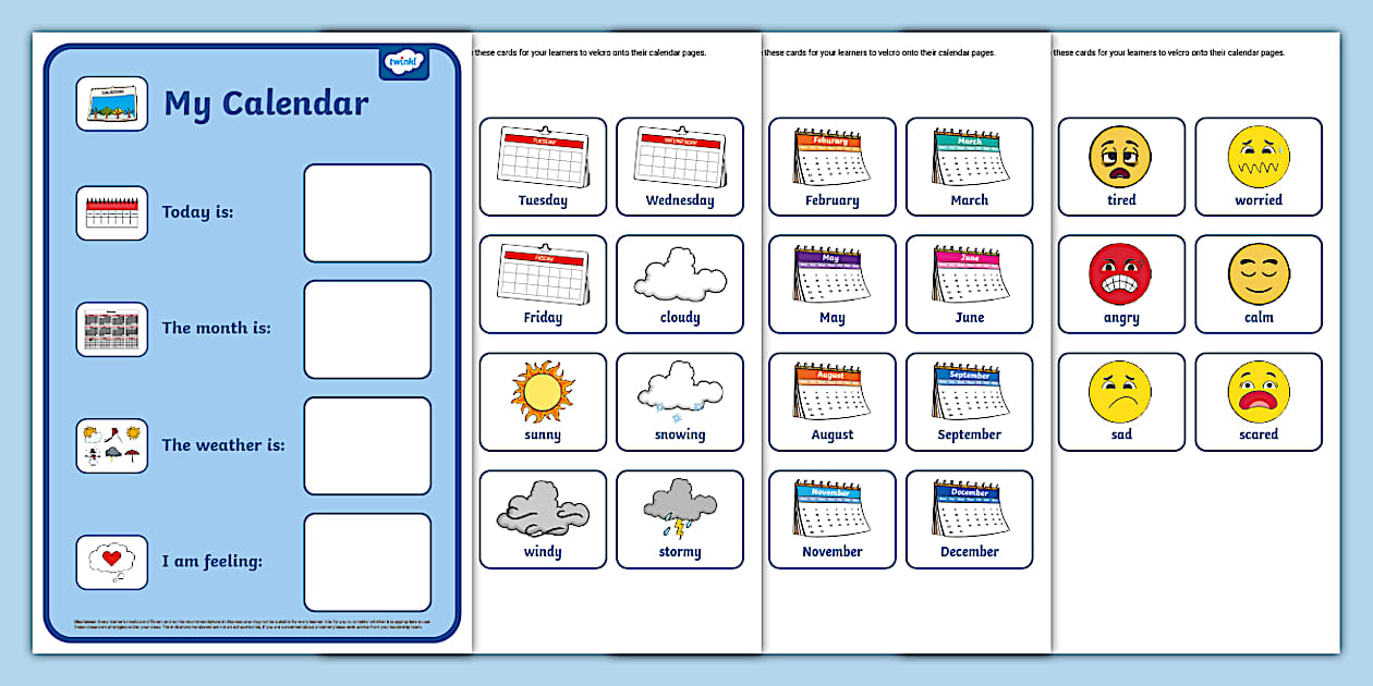Daily Calendar Pages with Visual Supports (Lehrer gemacht)