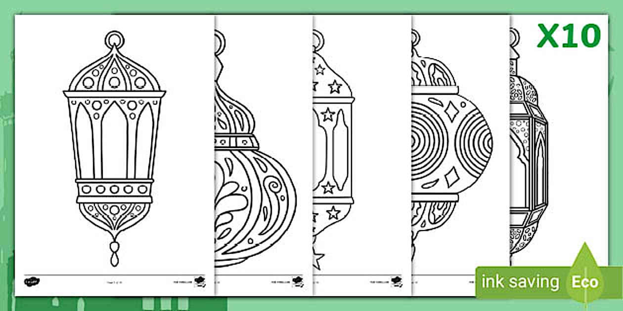Ten Ramadan Lanterns Colouring Pages (teacher made) - Twinkl