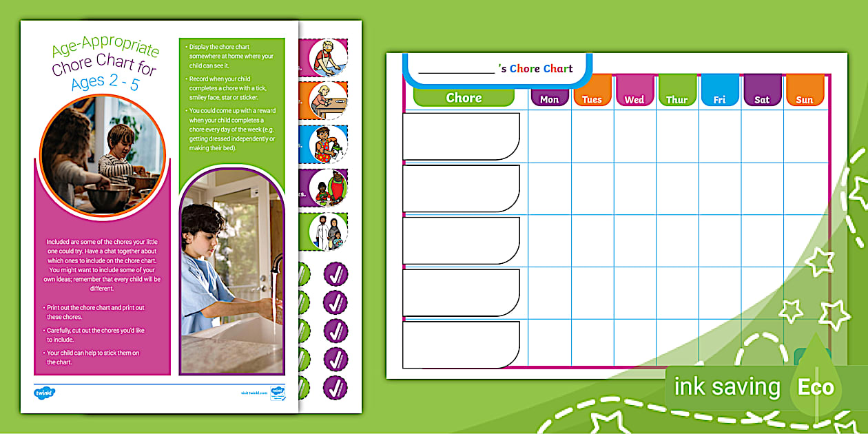 Age-Appropriate Chore Chart for Ages 2 - 5 - Twinkl