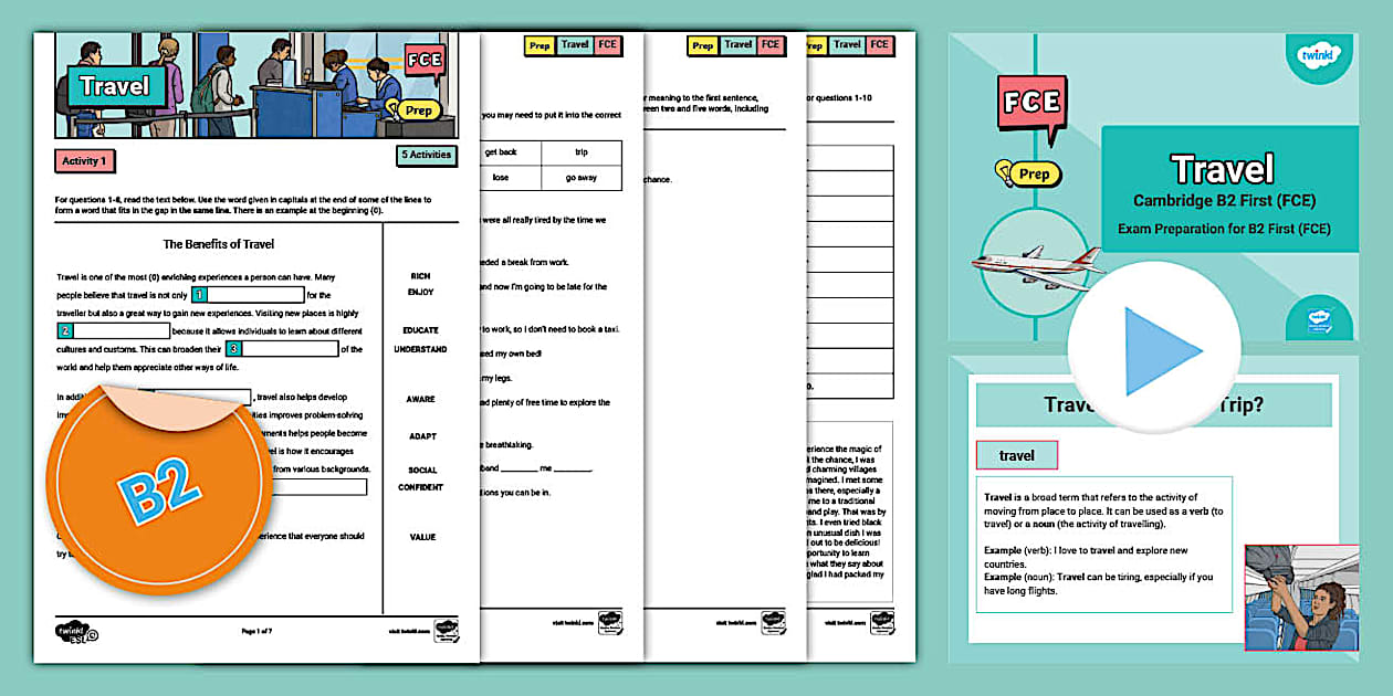 B2 First (FCE) Prep Lesson - Travel (teacher made) - Twinkl