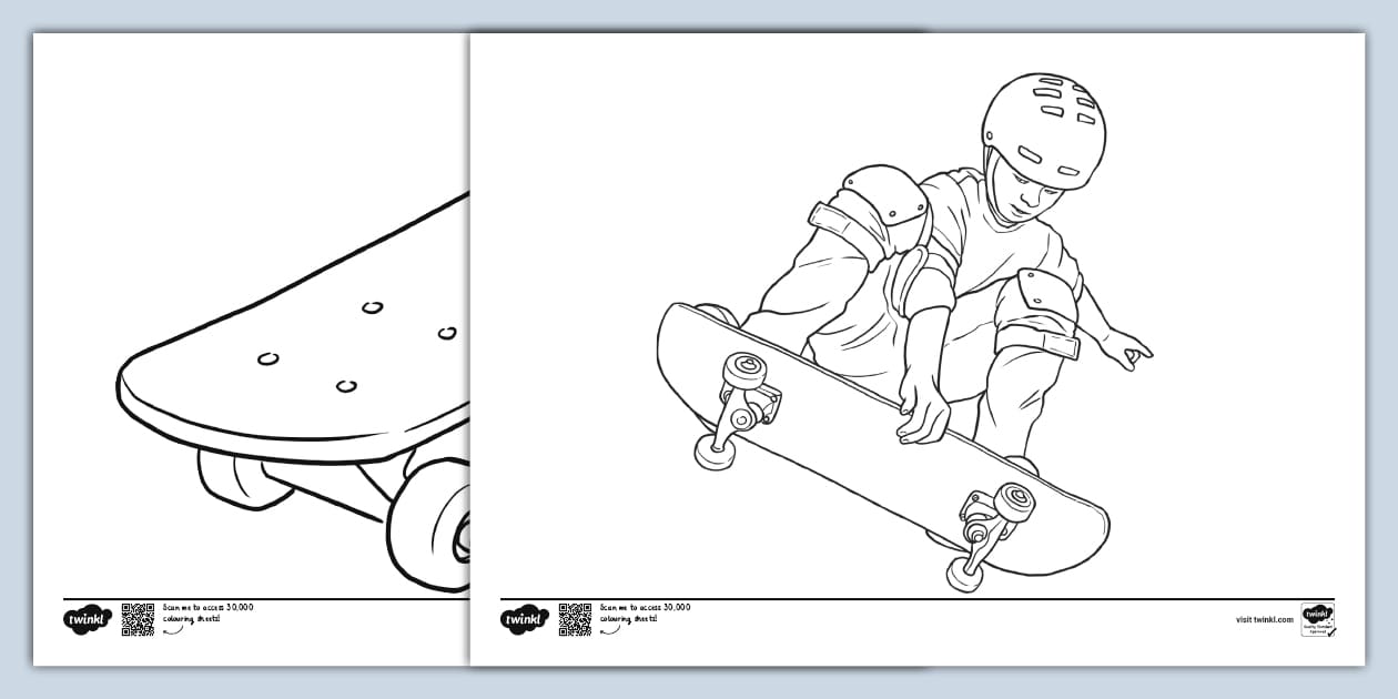 Skateboard Colouring Sheets (Hecho por educadores) - Twinkl