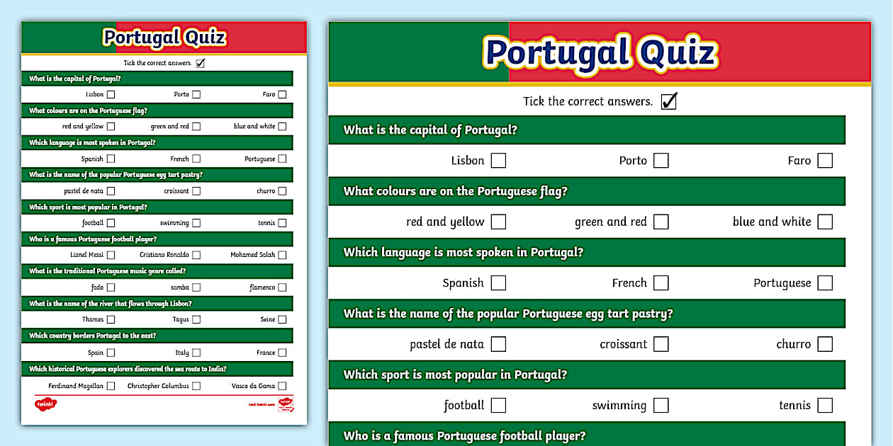 Portugal General Knowledge Paper Quiz (teacher made)