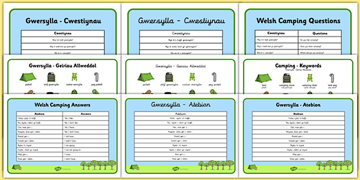 Cursive Welsh Camping Vocabulary Pack (teacher made)