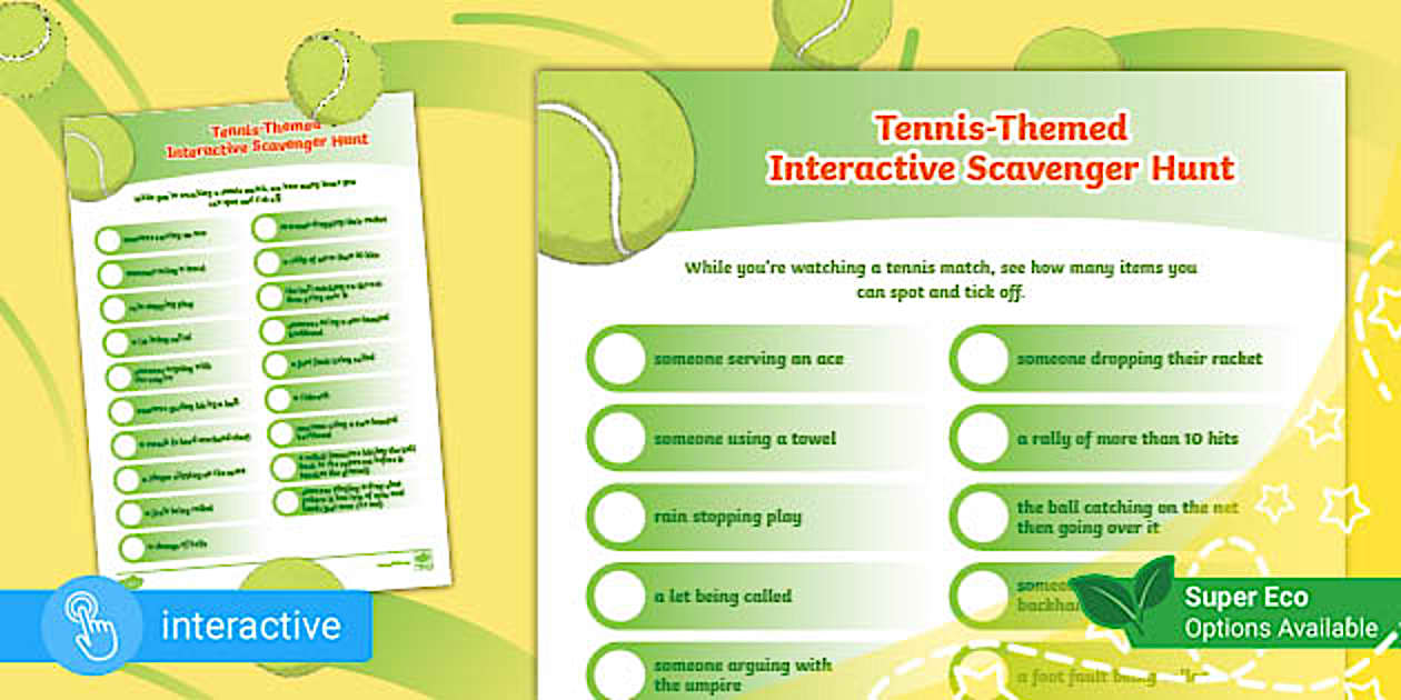 Interactive Tennis Scavenger Hunt | Parent Resource Age 7-11