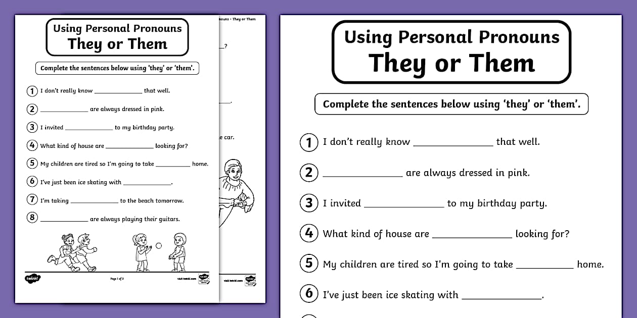 Using Personal Pronouns 'They' or 'Them' Worksheet