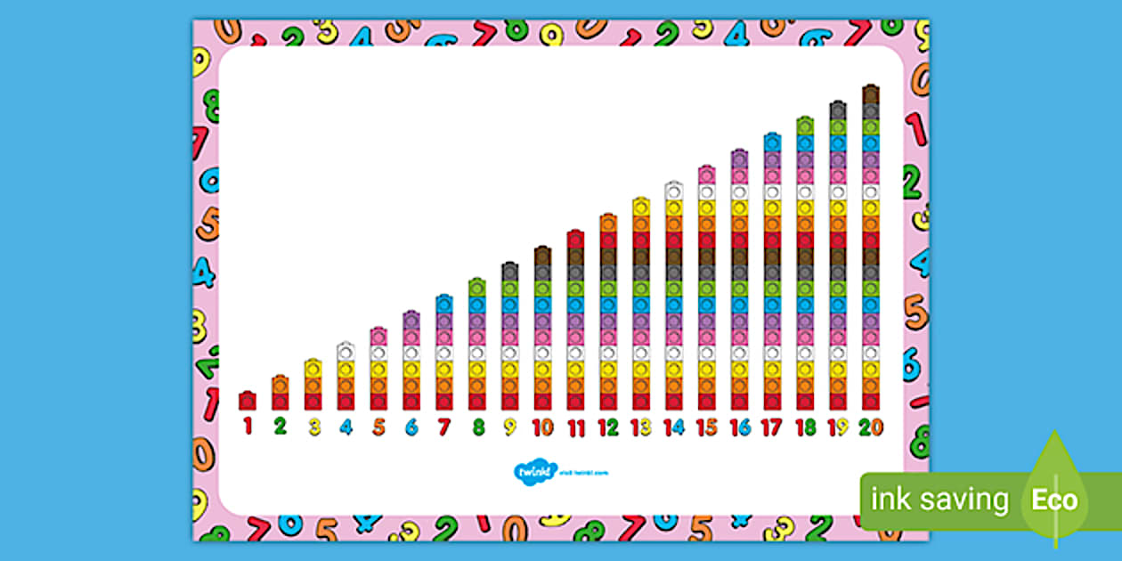 👉 Interlocking Cubes Step Pattern 1 to 20 Poster - Twinkl