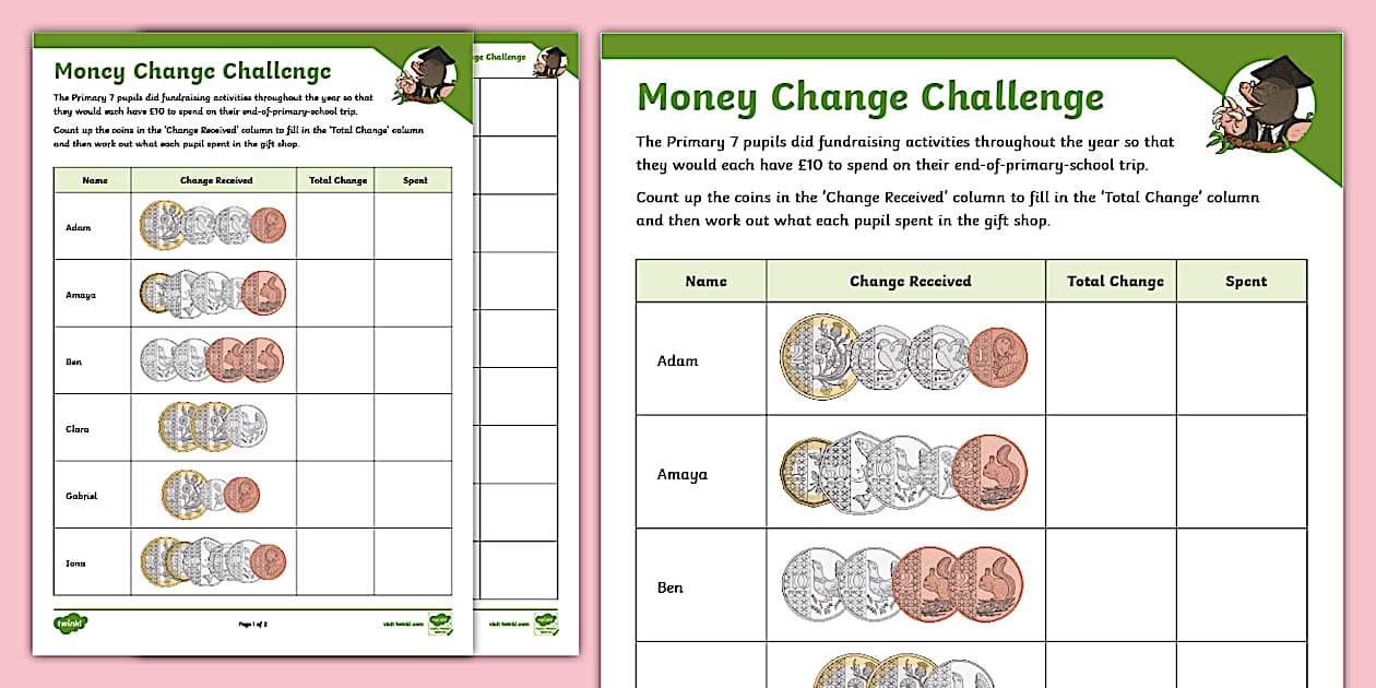 Money Change Challenge Activity Sheets (teacher made)