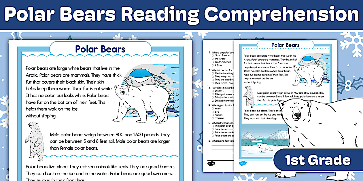 First Grade Polar Bears Reading Comprehension Worksheet