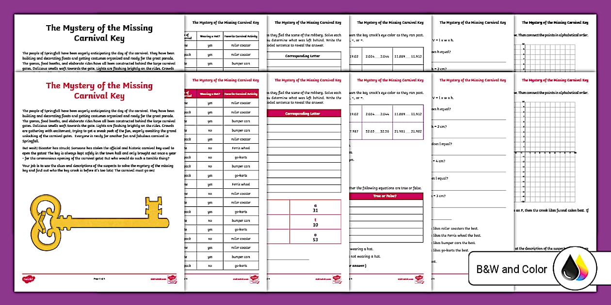 Fifth Grade the Mystery of the Missing Carnival Key Math Project