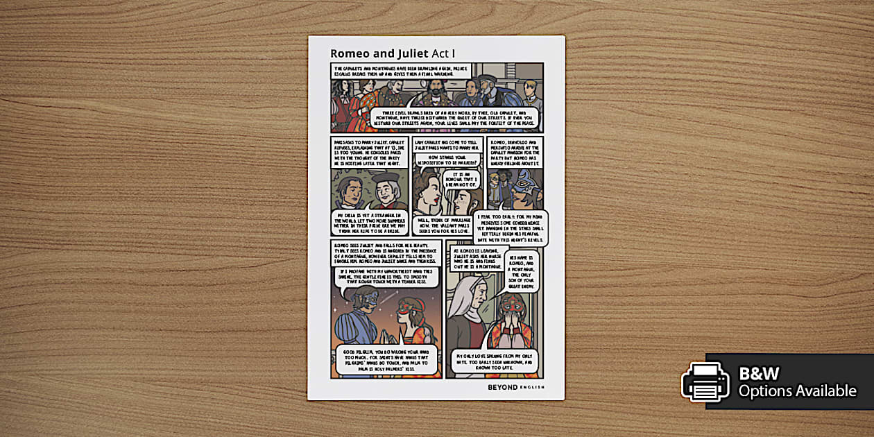 Romeo and Juliet Graphic Plot Comic Strip Act I - Twinkl