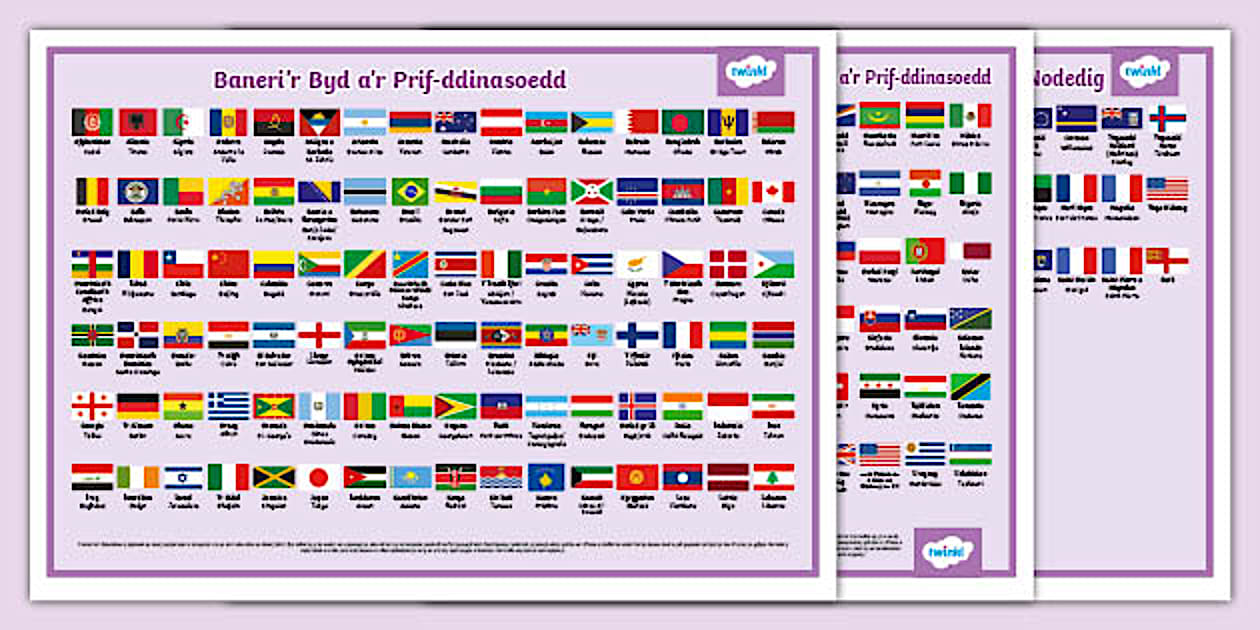 Bilingual World Flags and Capitals Display Poster - Poster Dwyieithog ...
