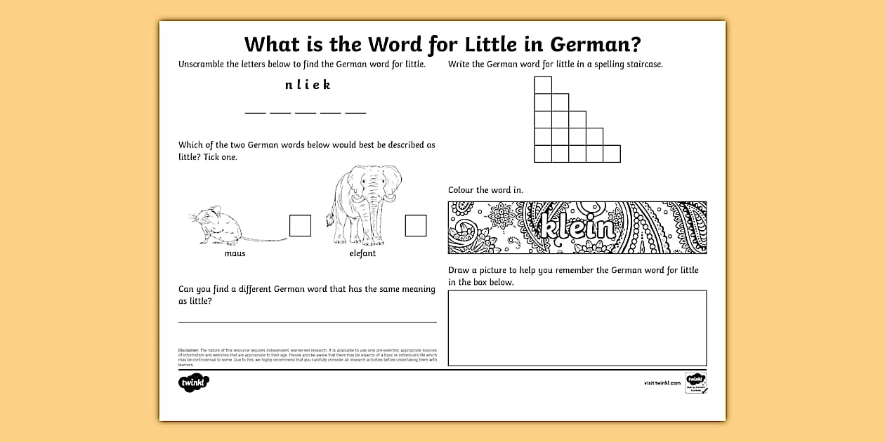 👉 Little in German: Language Activity - Twinkl