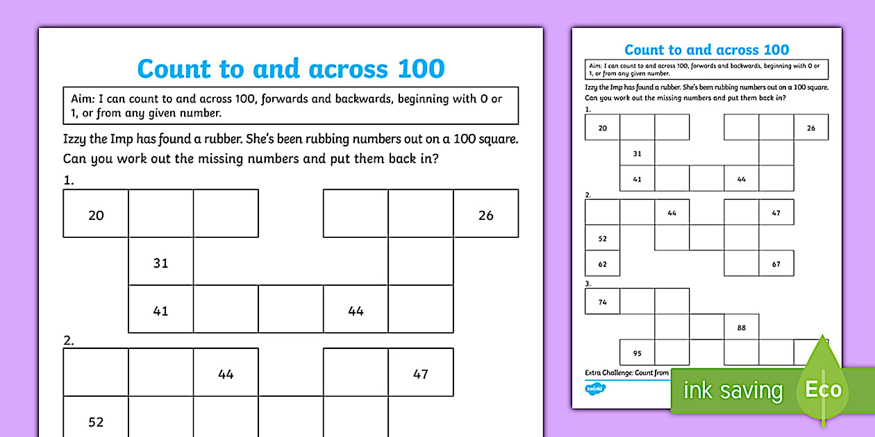 Year 1 Count to and across 100 Maths Mastery Worksheet / Worksheet
