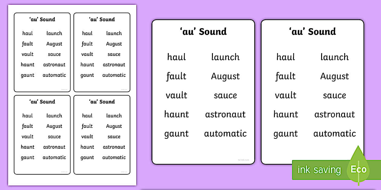 Editable 'au' Sound Spelling List Cards (teacher made)