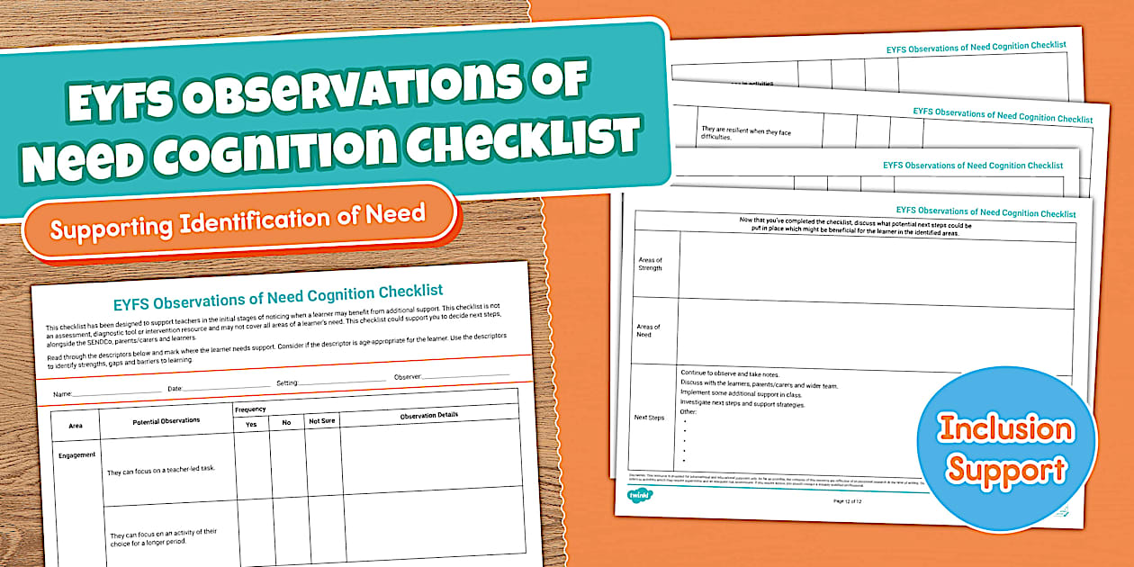 EYFS Observations of Need Cognition Checklist - Twinkl