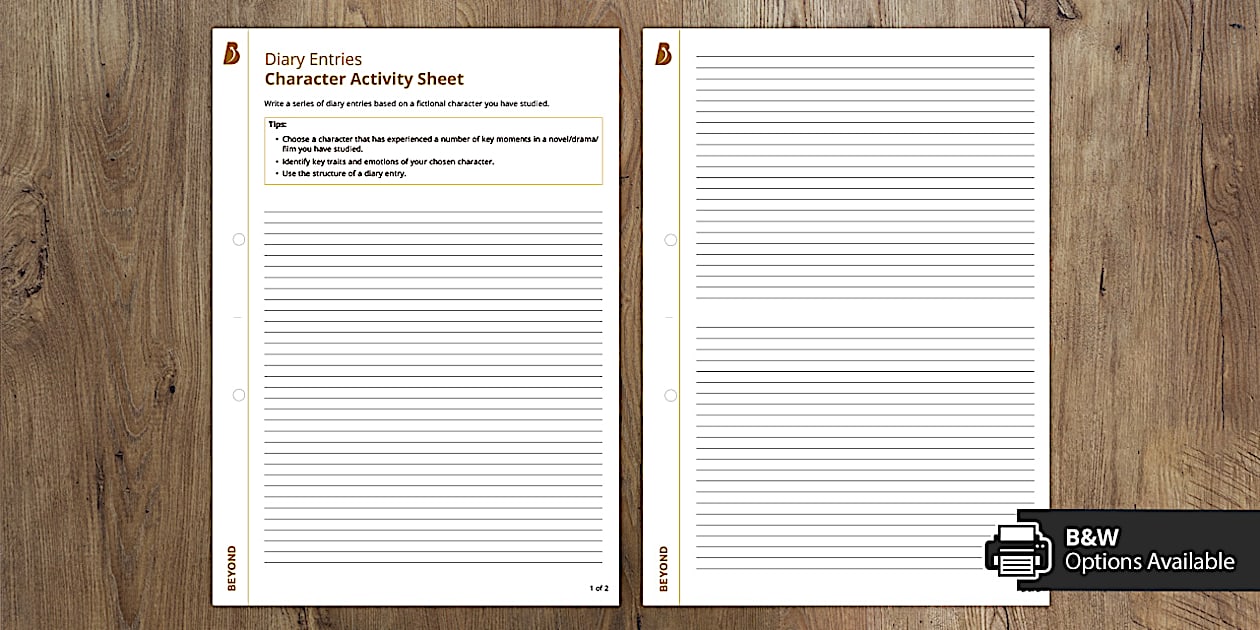 Diary Entries Character Activity Sheet