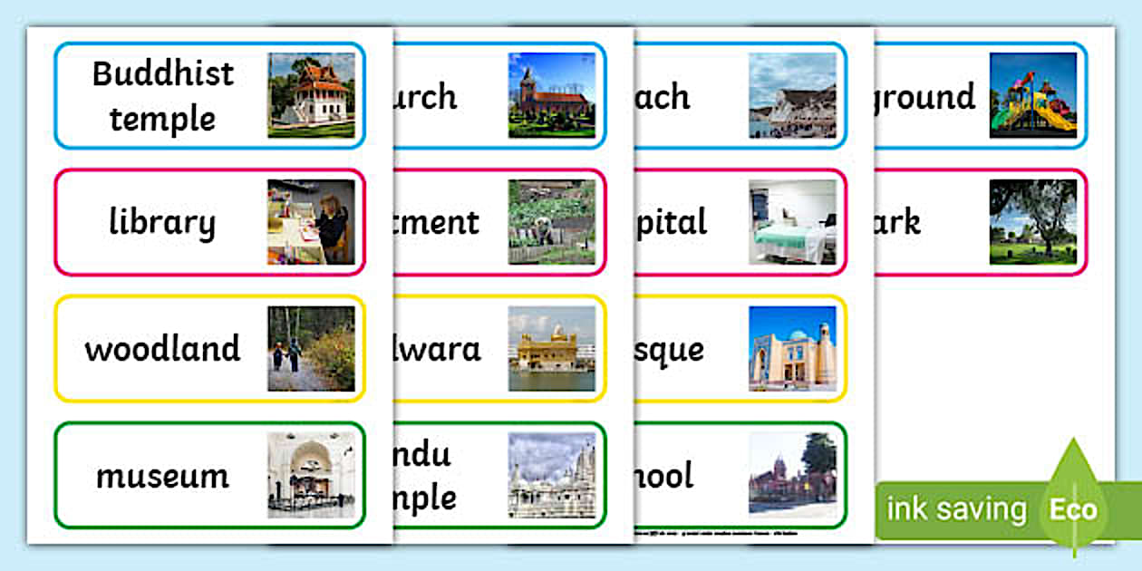 Editable Special Places in the Community Word Cards - Twinkl