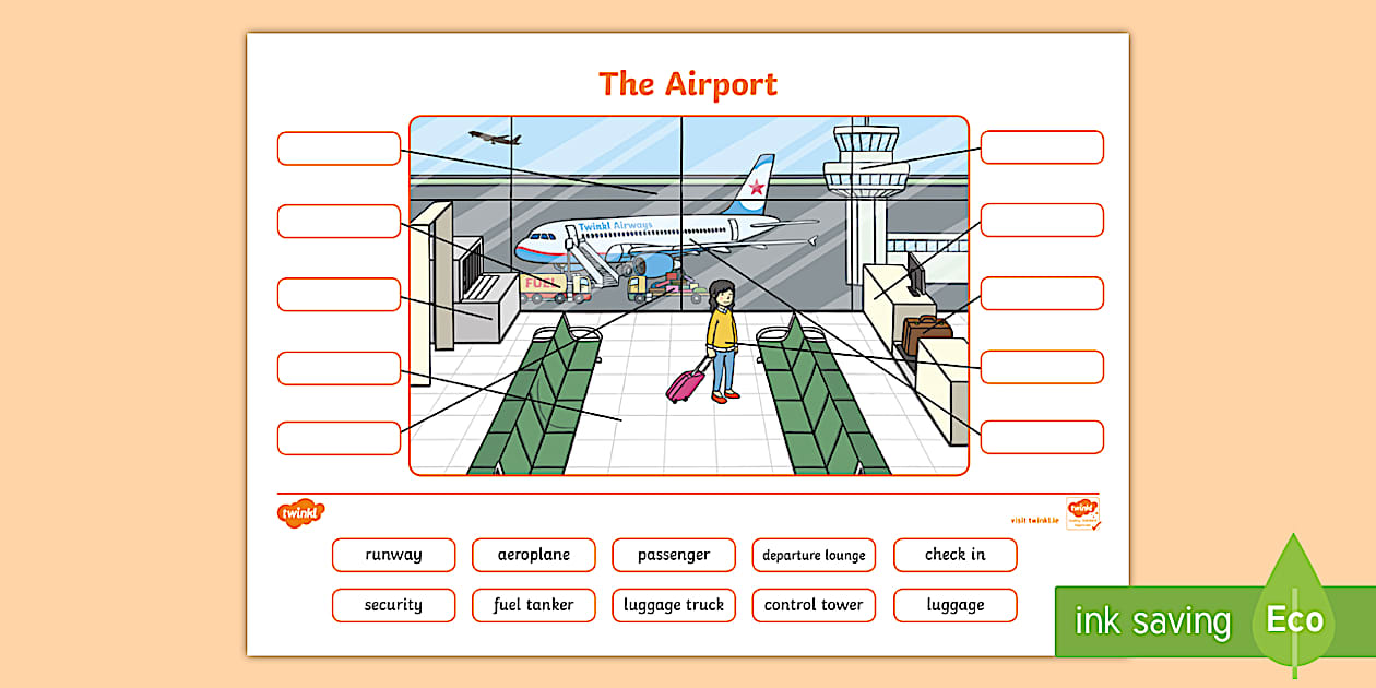 Airport Worksheet - Cut and Paste Labelling Worksheet