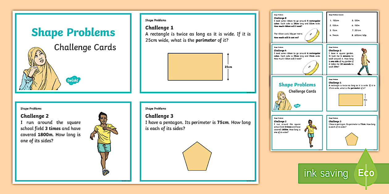 Shape Perimeter Word Problems Challenge Cards - Twinkl