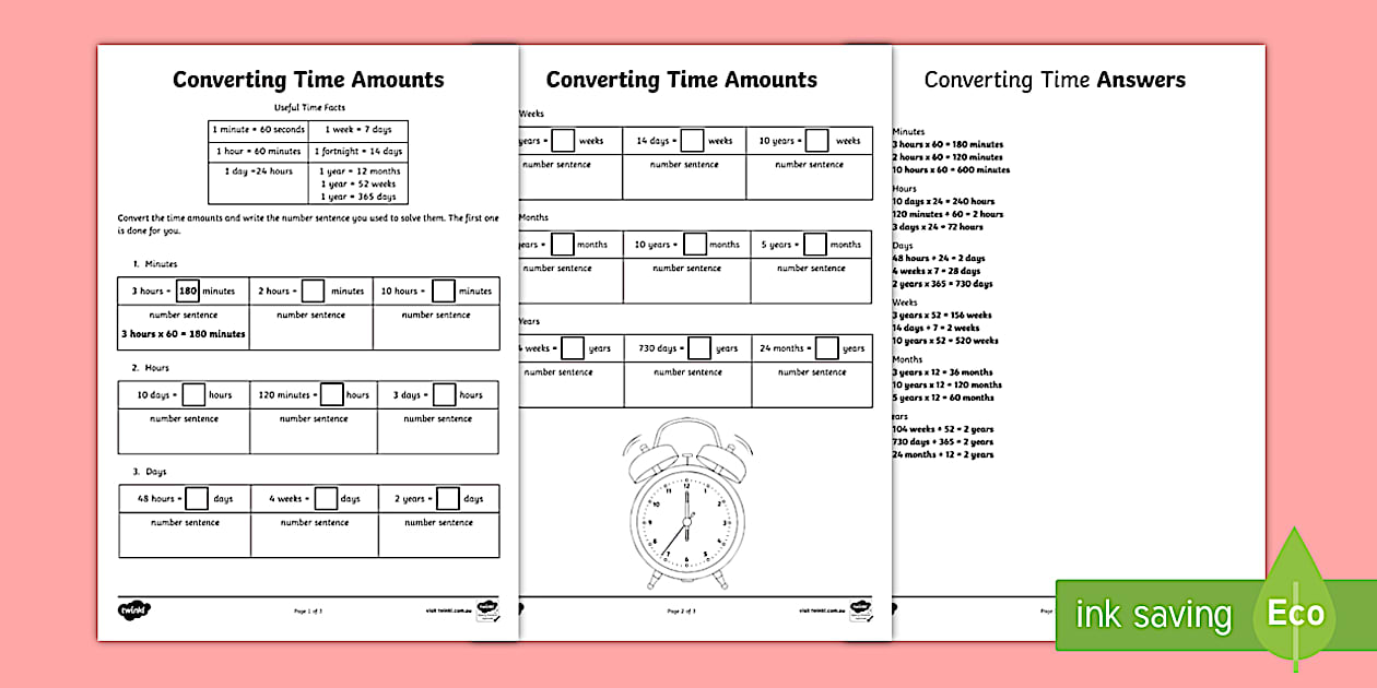 Converting Time Worksheet | Year 3 Mathematics Resource